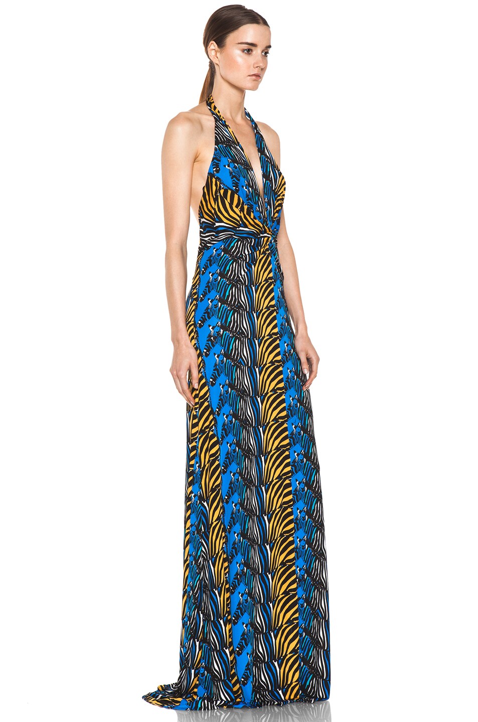Issa Printed Halter Maxi Dress in Denim Multi | FWRD