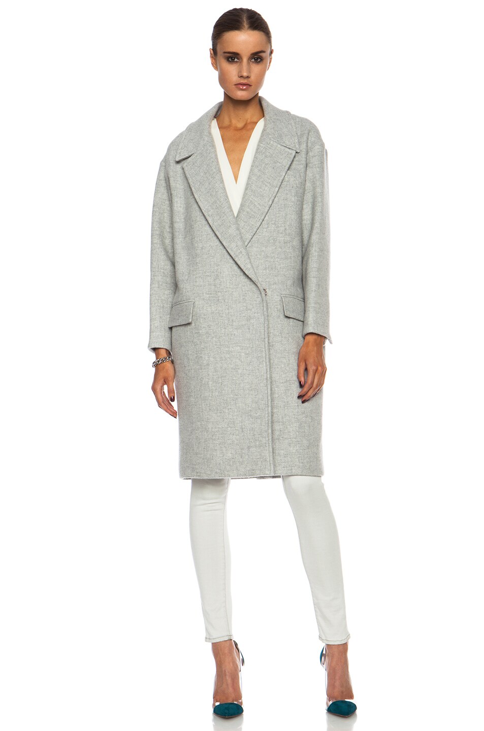 Issa Robin Wool-Blend Coat in Cloud | FWRD