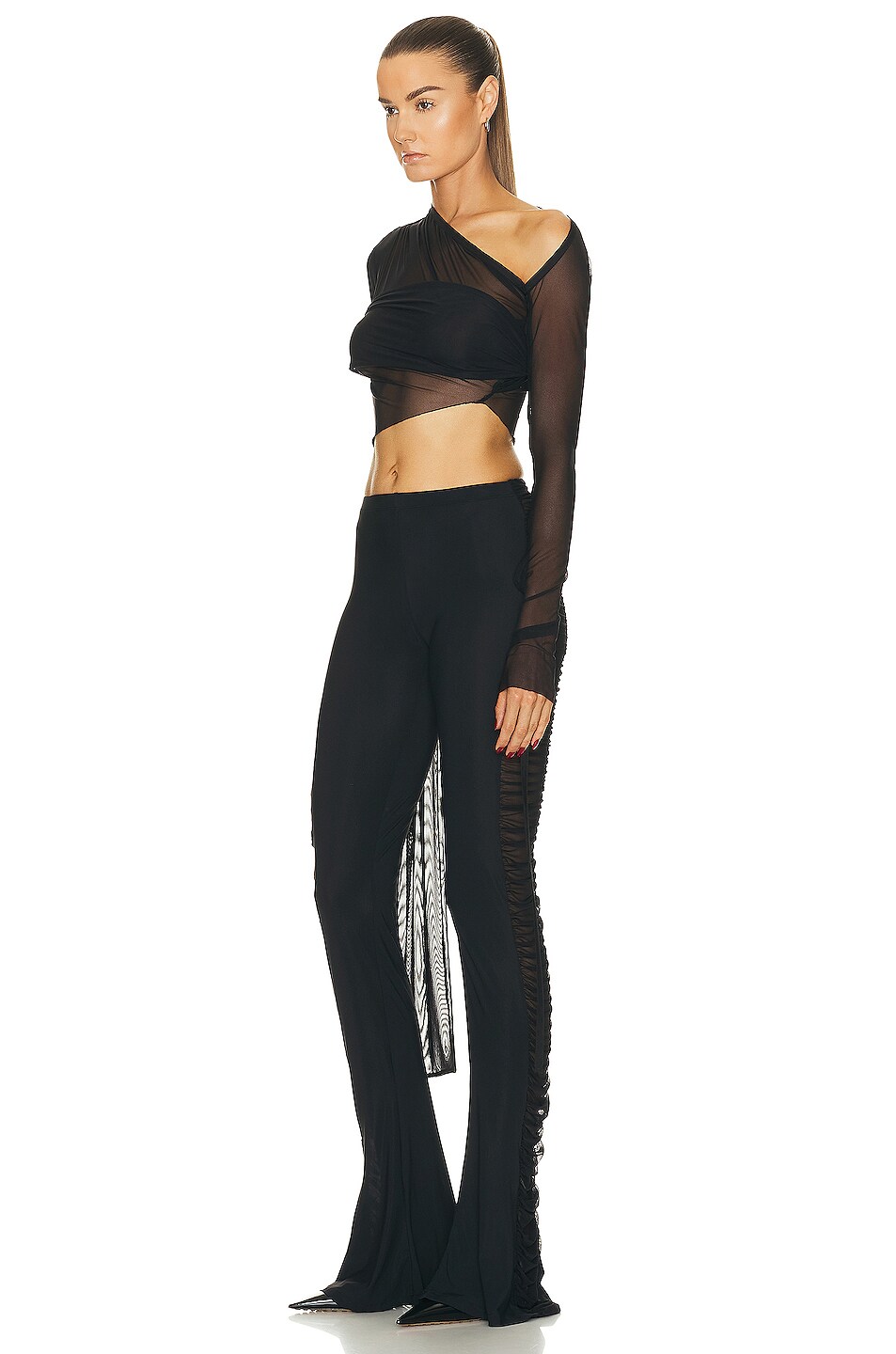 Jade Cropper Mesh Wrap Top in Black | FWRD