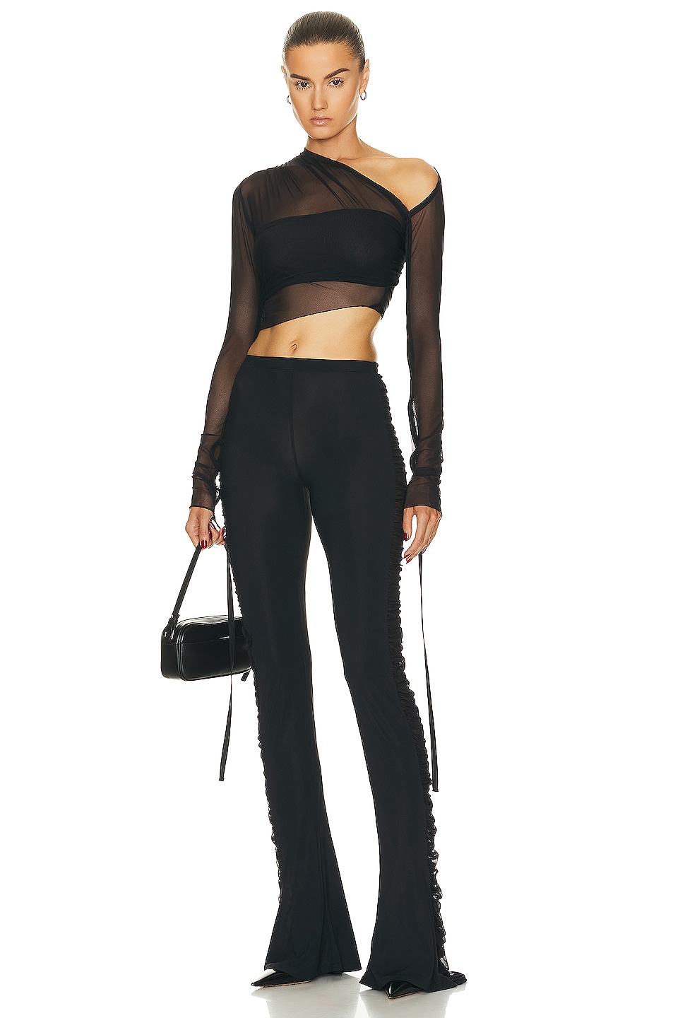 Jade Cropper Mesh Wrap Top in Black | FWRD