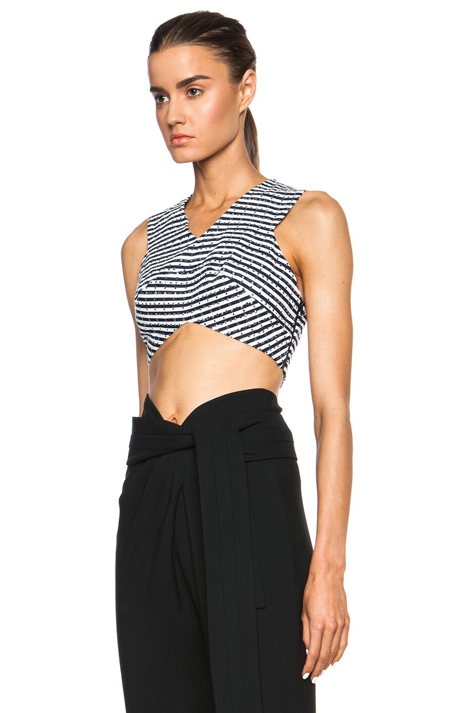 Jay Ahr Cotton Eyelet Crop Top in Navy & White | FWRD