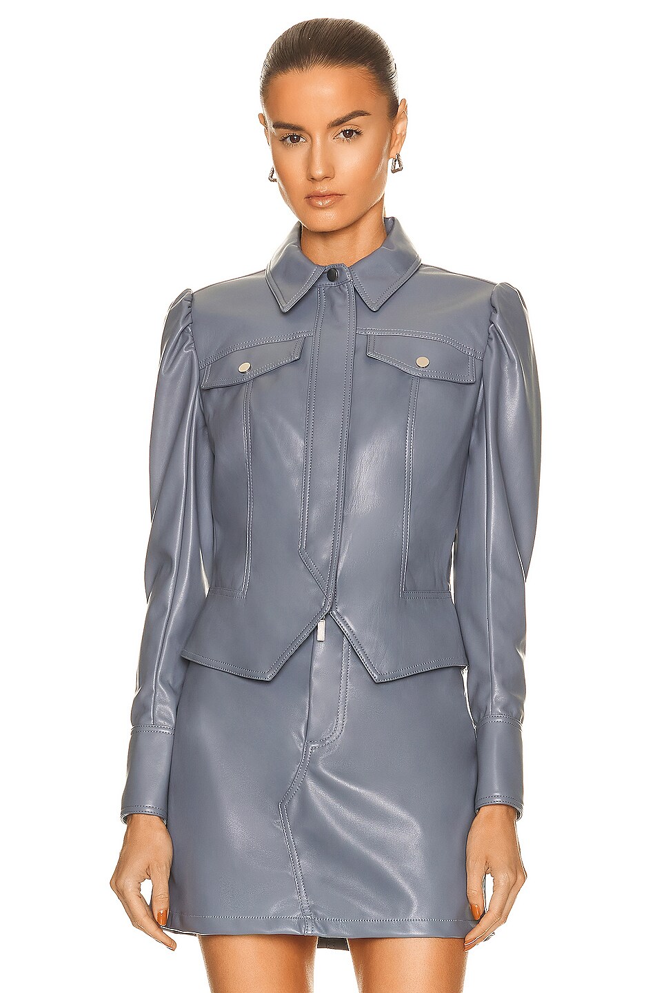JONATHAN SIMKHAI STANDARD Wyatt Vegan Leather Jacket in Bluebird | FWRD