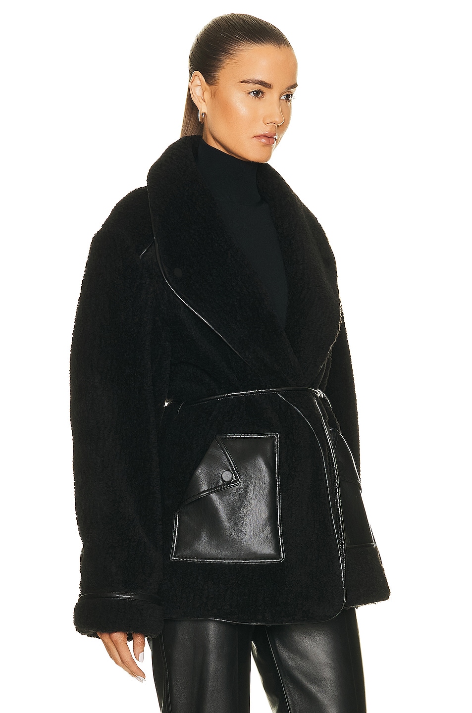 JONATHAN SIMKHAI STANDARD Kimaya Recycled Tie Waist Jacket in Black | FWRD