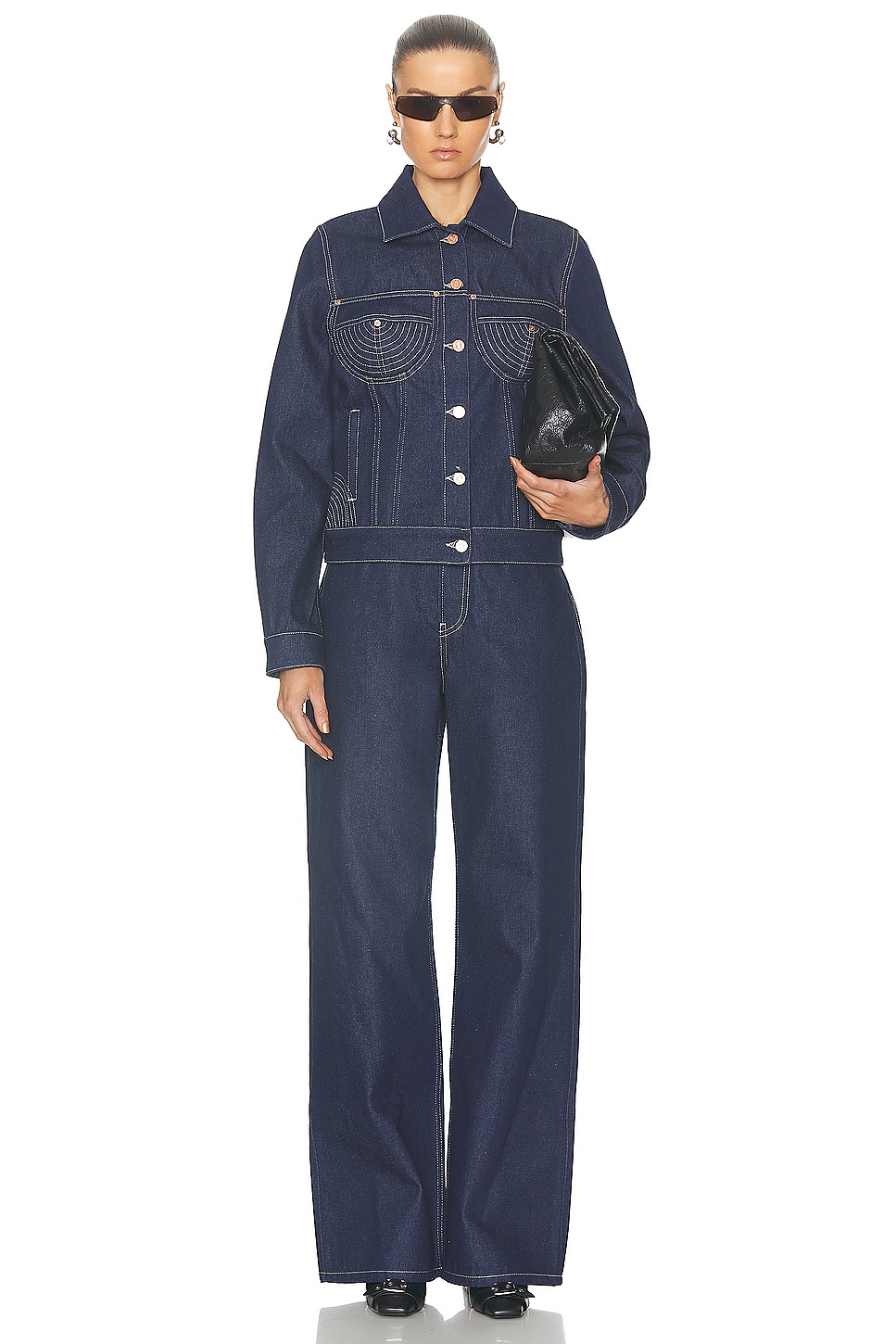 Jean Paul Gaultier Madonna Inspired Denim Jacket in Indigo & Tabac | FWRD