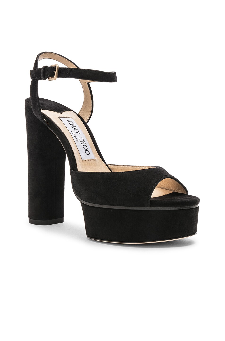 Jimmy Choo Peachy 125 Suede Platform in Black | FWRD