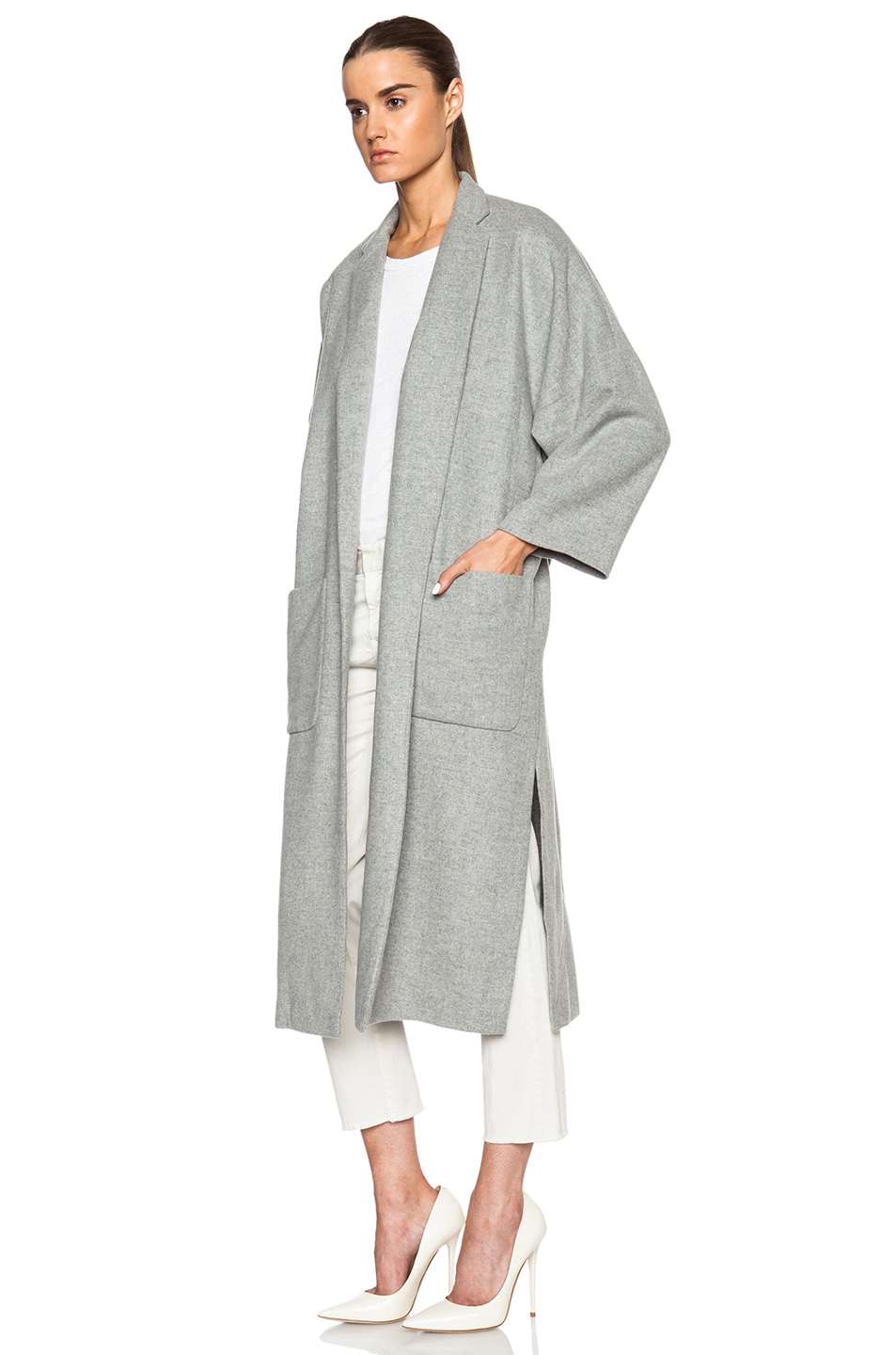 Jenni Kayne Side Slit Wool Coat in Heather Grey | FWRD