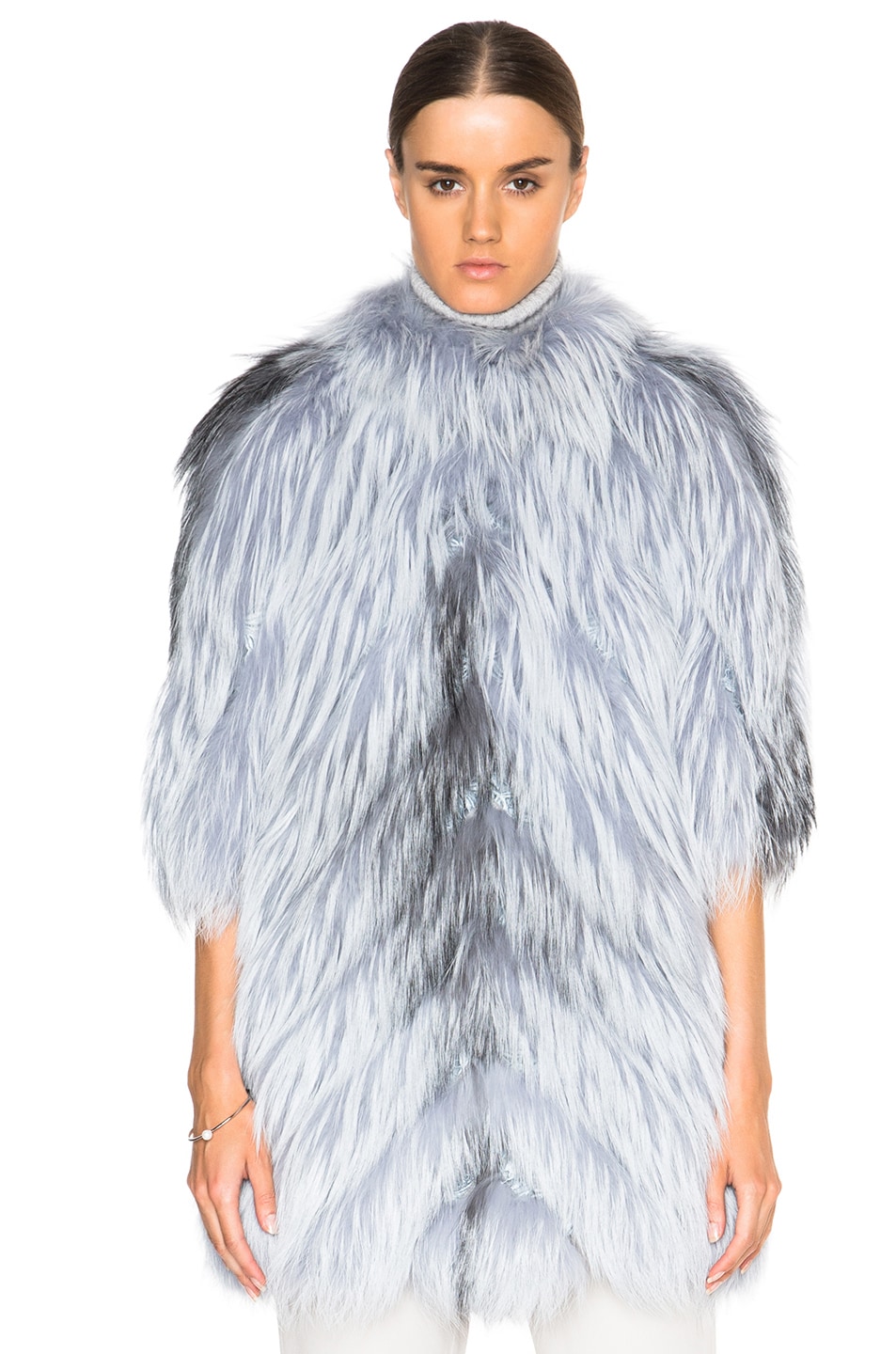J. Mendel Silver Fox Lace Inset Coat in Light Blue | FWRD