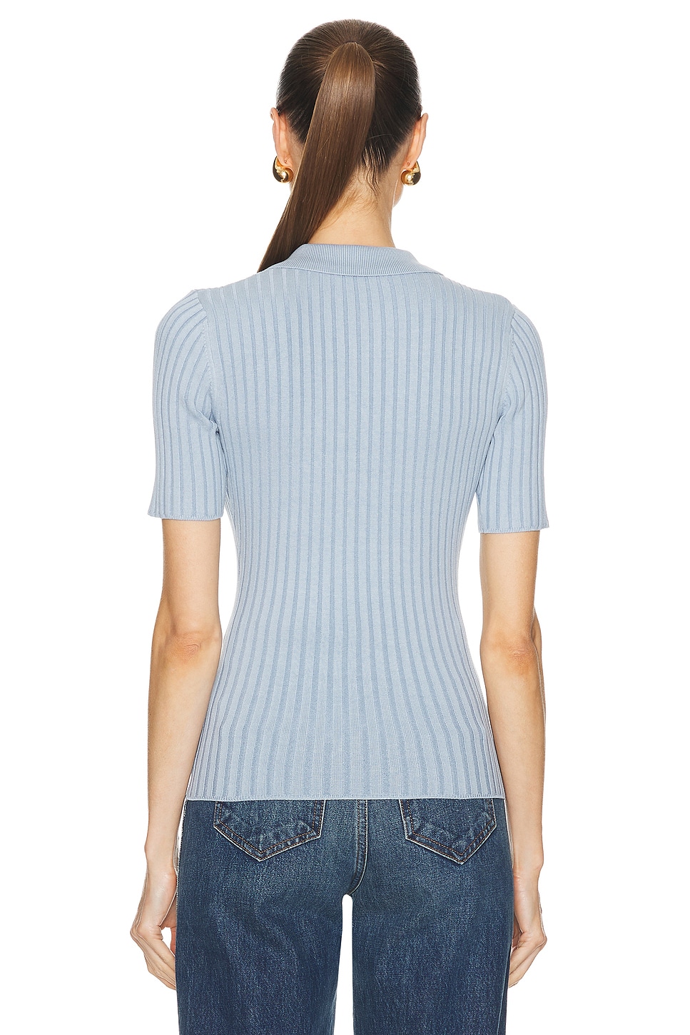 JOHN ELLIOTT Piper Silk Cotton Rib Polo Top in Sky Blue | FWRD