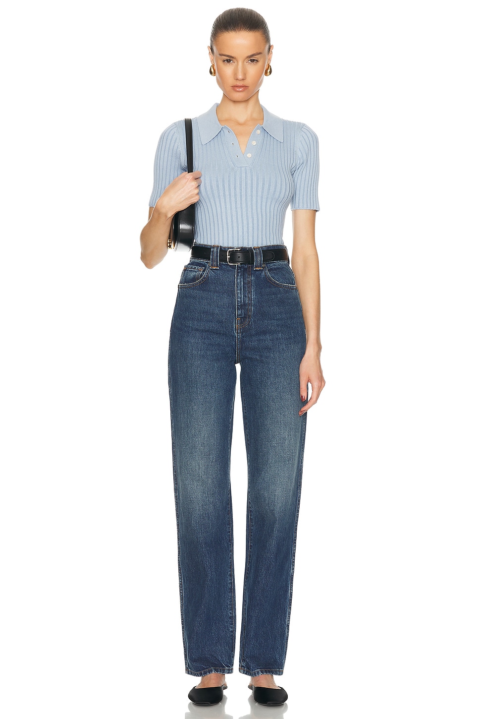 JOHN ELLIOTT Piper Silk Cotton Rib Polo Top in Sky Blue | FWRD