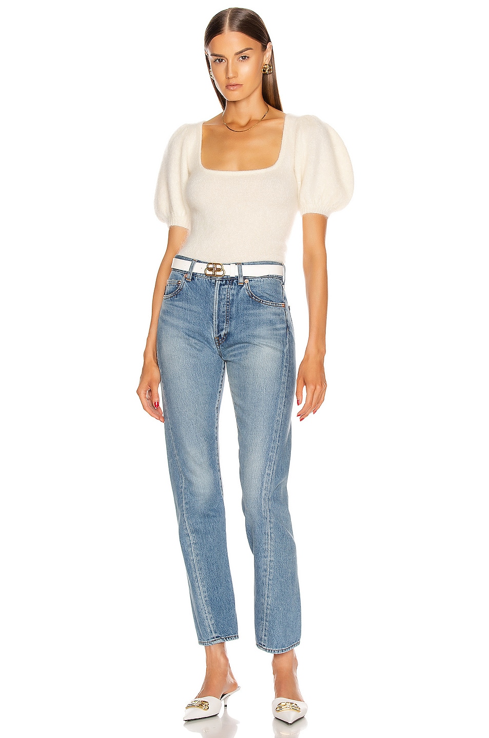 JoosTricot Swarovski Poofy Sleeve Top in White | FWRD