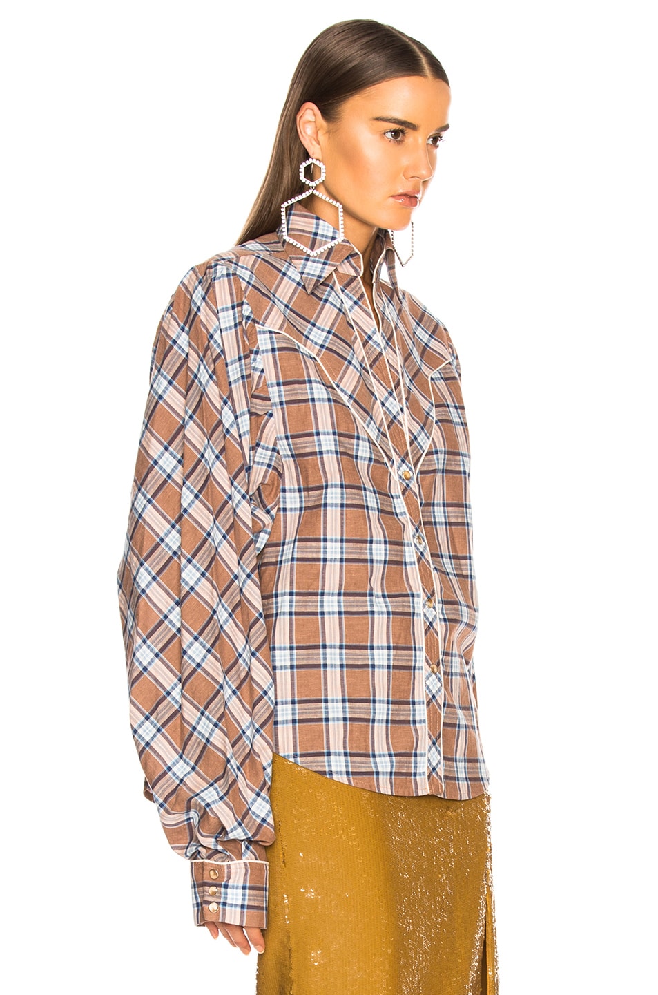 Johanna Ortiz Dance of the Deer Shirt in Hazelnut Plaid | FWRD