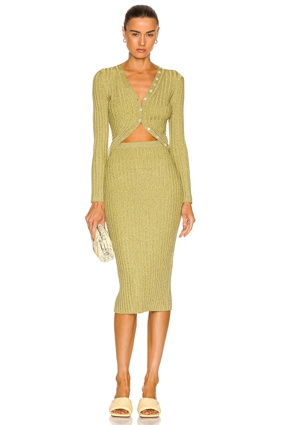 SIMKHAI Kim Compact Rib Dress in Moss & Lime | FWRD