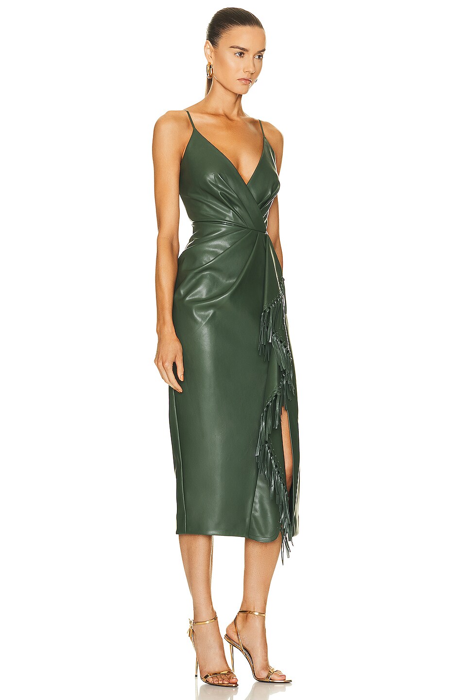 SIMKHAI Carlee Fringe Midi Dress in Hunter Green | FWRD