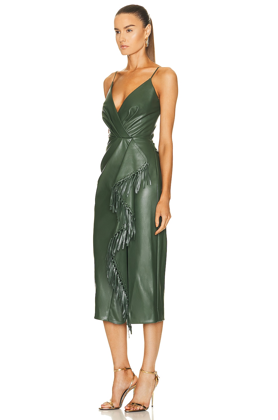 SIMKHAI Carlee Fringe Midi Dress in Hunter Green | FWRD