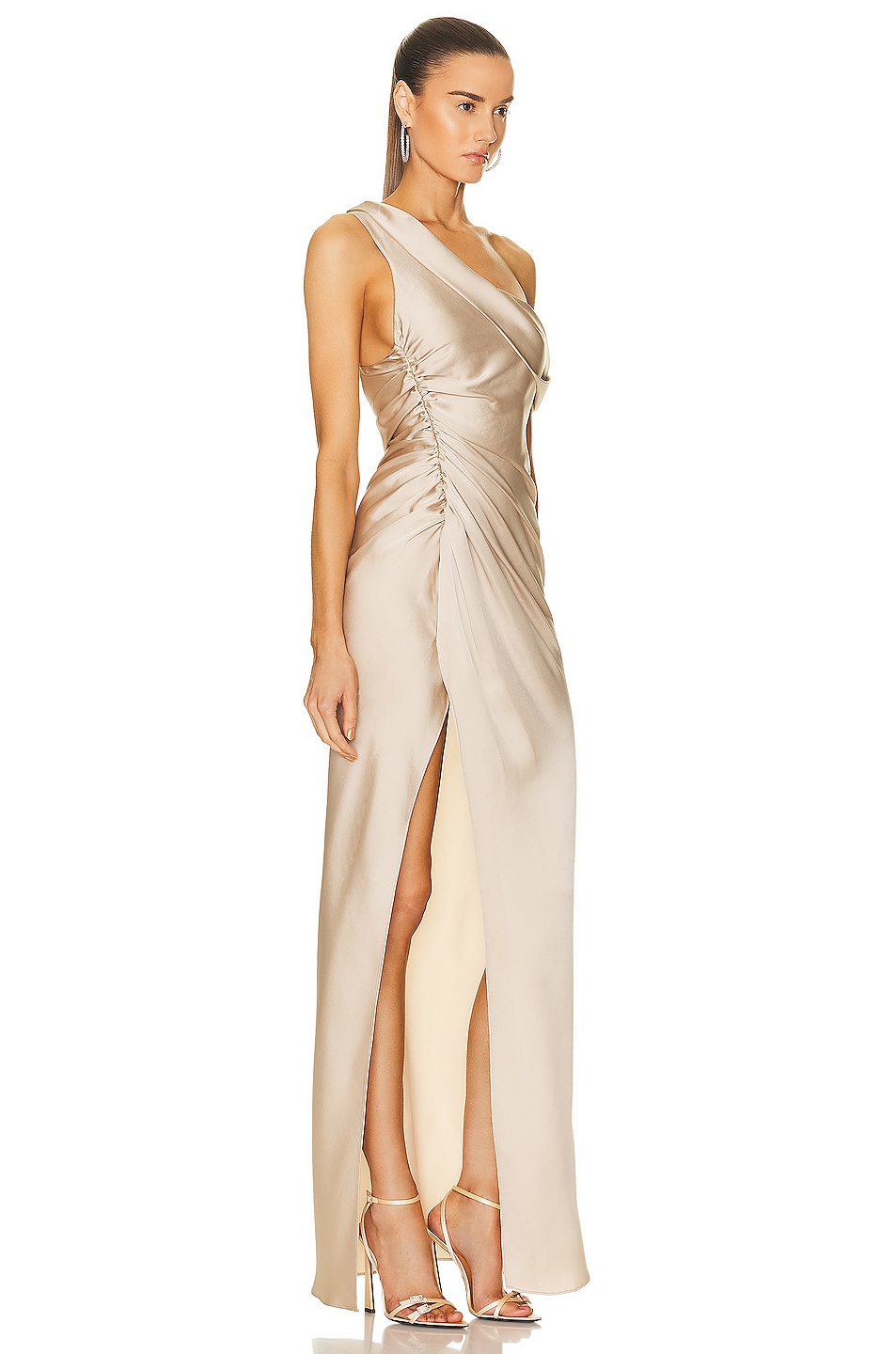 SIMKHAI Sahara Off Shoulder Gown in Almond | FWRD