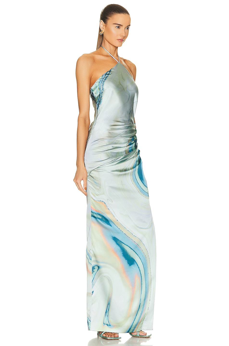 SIMKHAI Hansel Marble Printed Satin Gown in Laguna Marble Print | FWRD