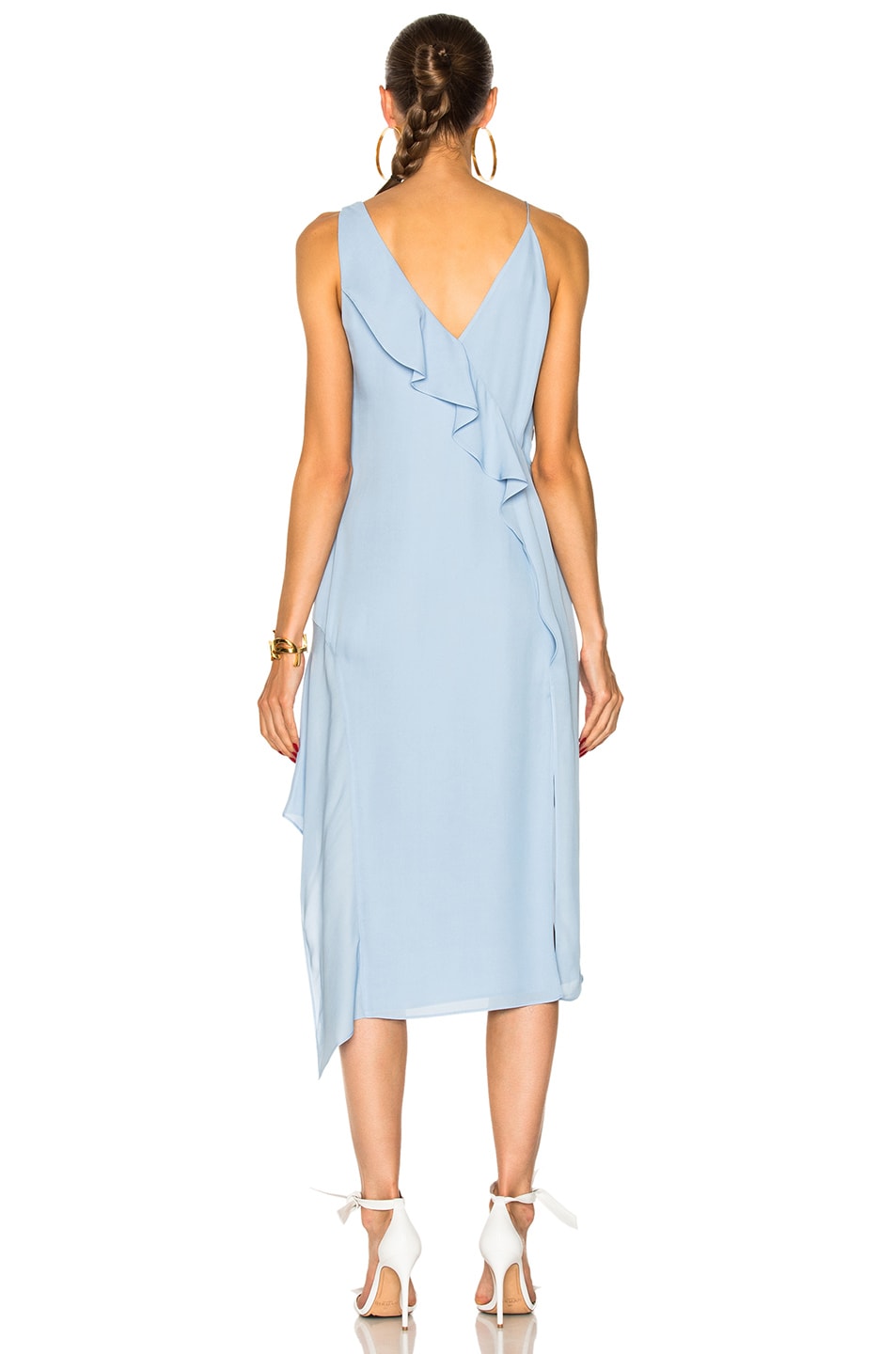 SIMKHAI Draped Silk Hanging Ruffle Dress in French Blue | FWRD