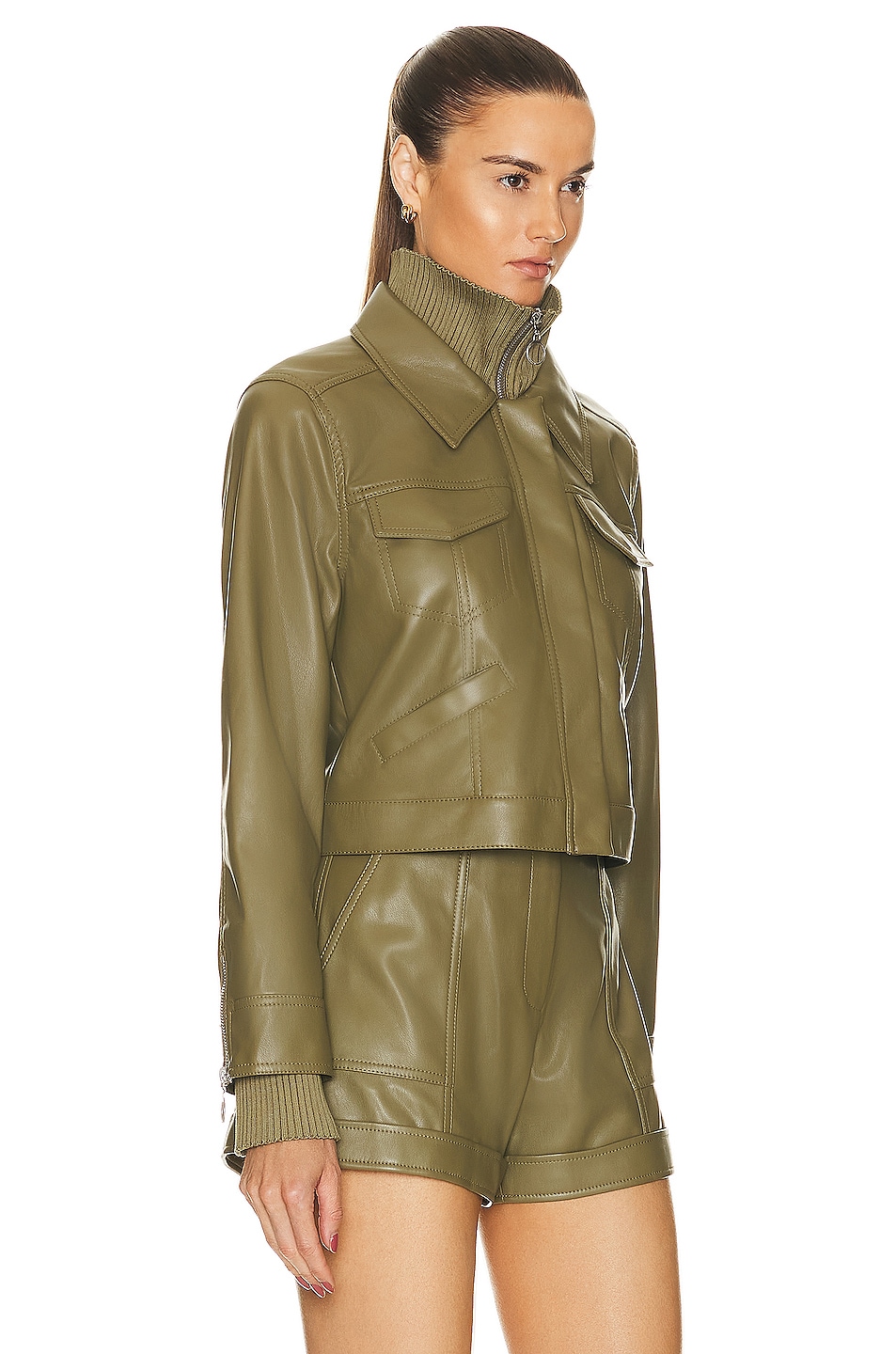 SIMKHAI Becka Boxy Zip Up Jacket in Nori | FWRD