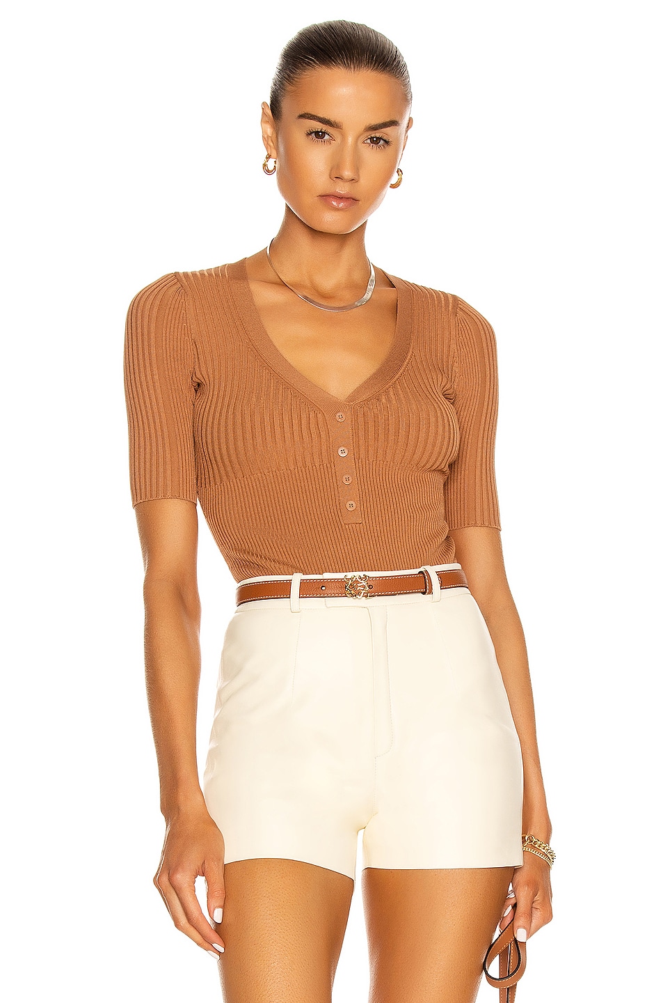 SIMKHAI Miyah Bodysuit in Cashew | FWRD