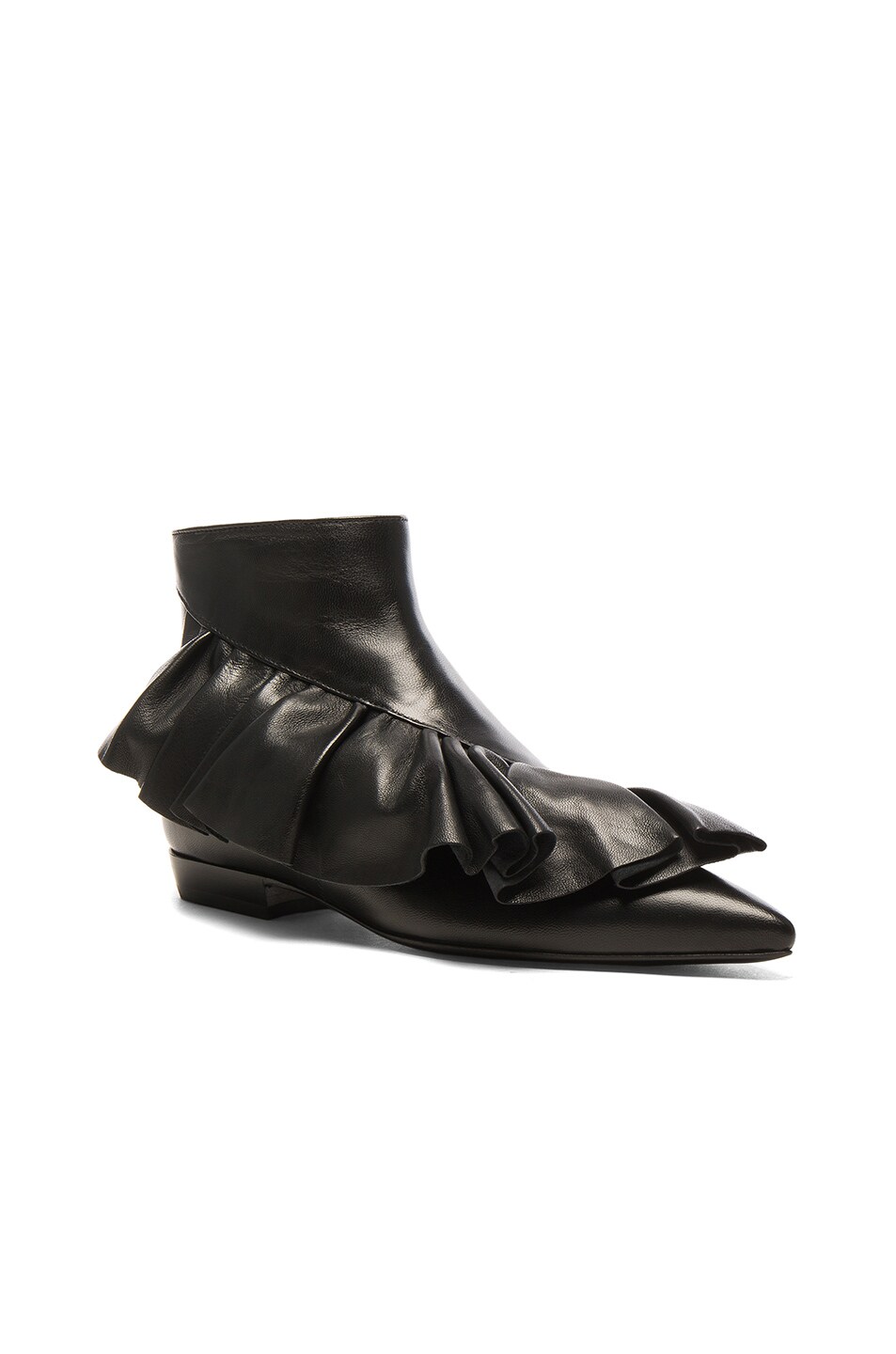 JW Anderson Leather Ruffle Booties in Black | FWRD