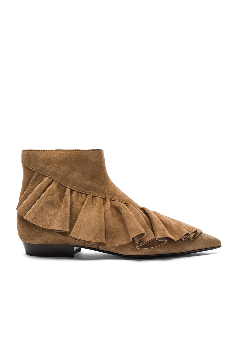 JW Anderson Suede Ruffle Booties in Desert | FWRD