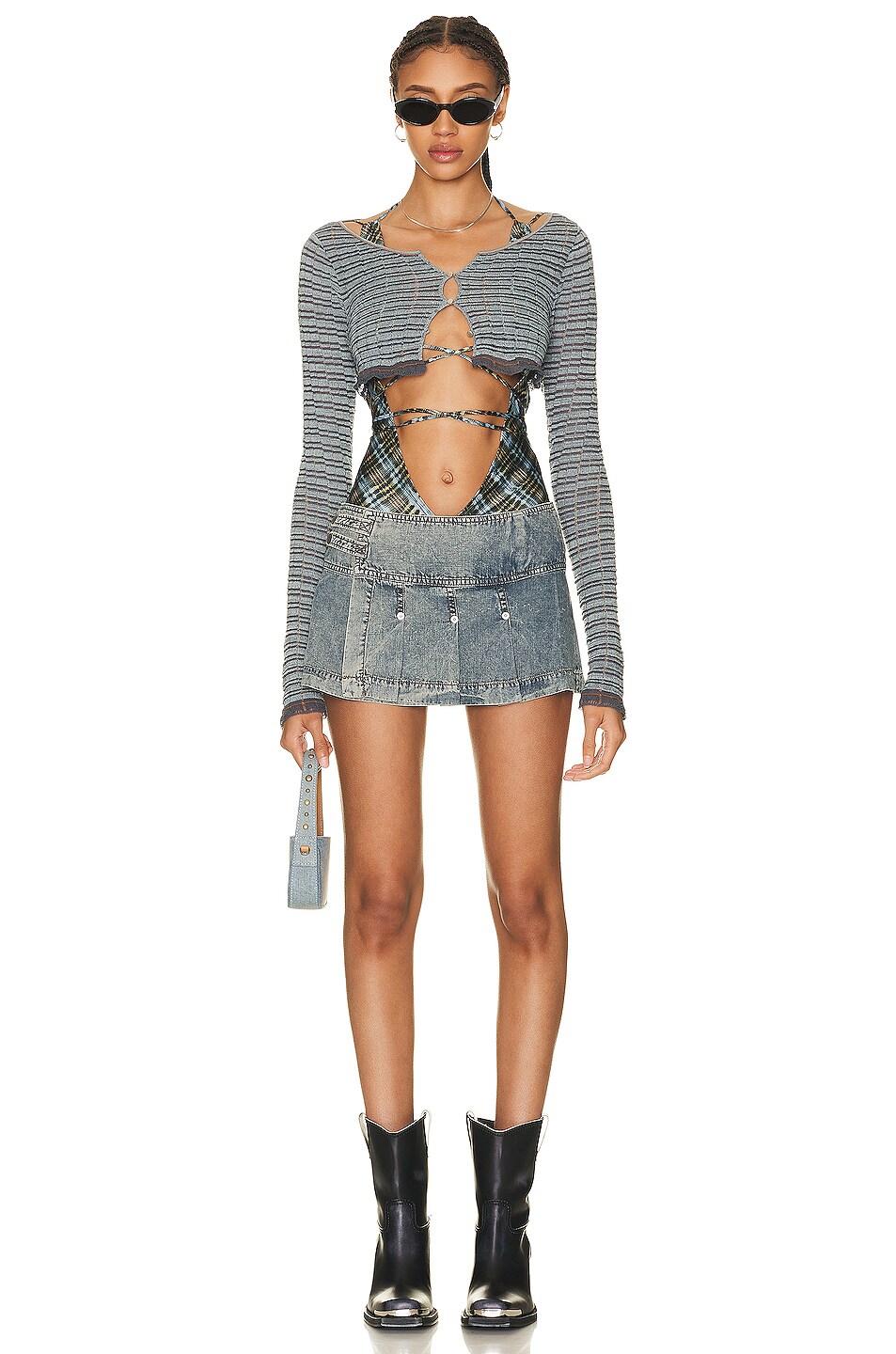 KNWLS Amber One Piece Swimsuit in Bleach Plaid | FWRD