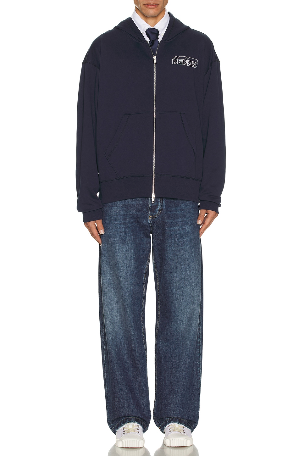 Kenzo Kube Emb Full Zip Hoodie in Midnight Blue | FWRD