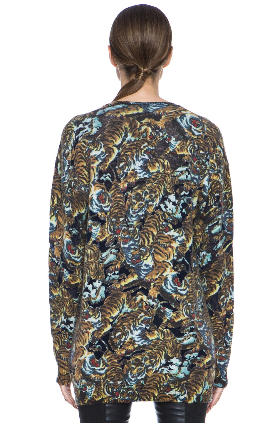 Kenzo Flying Tiger Print with Devore Wool-Blend Sweater in Bleu Nuit | FWRD