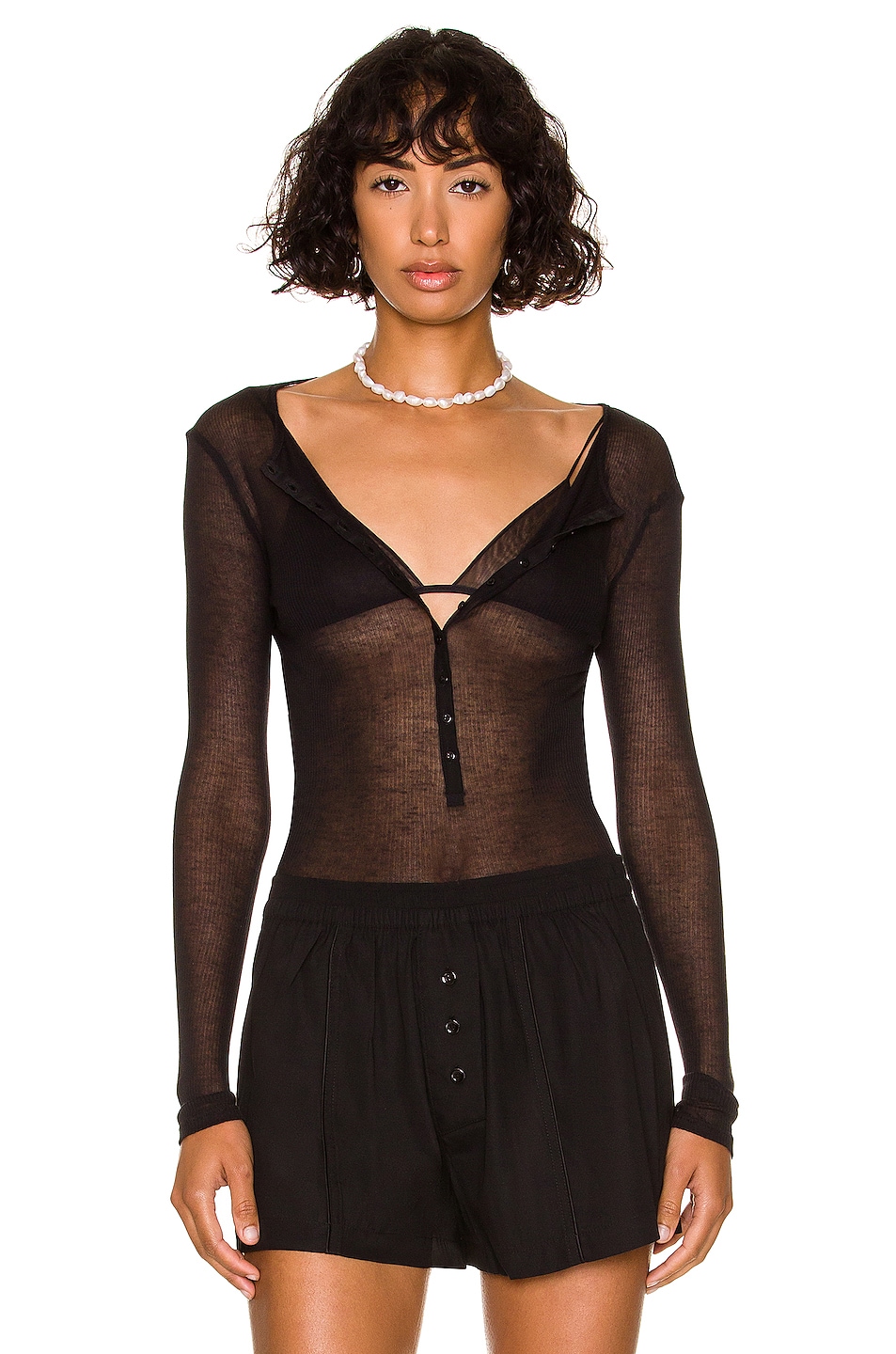 Kiki De Montparnasse Ribbed Intime Henley In Black Fwrd