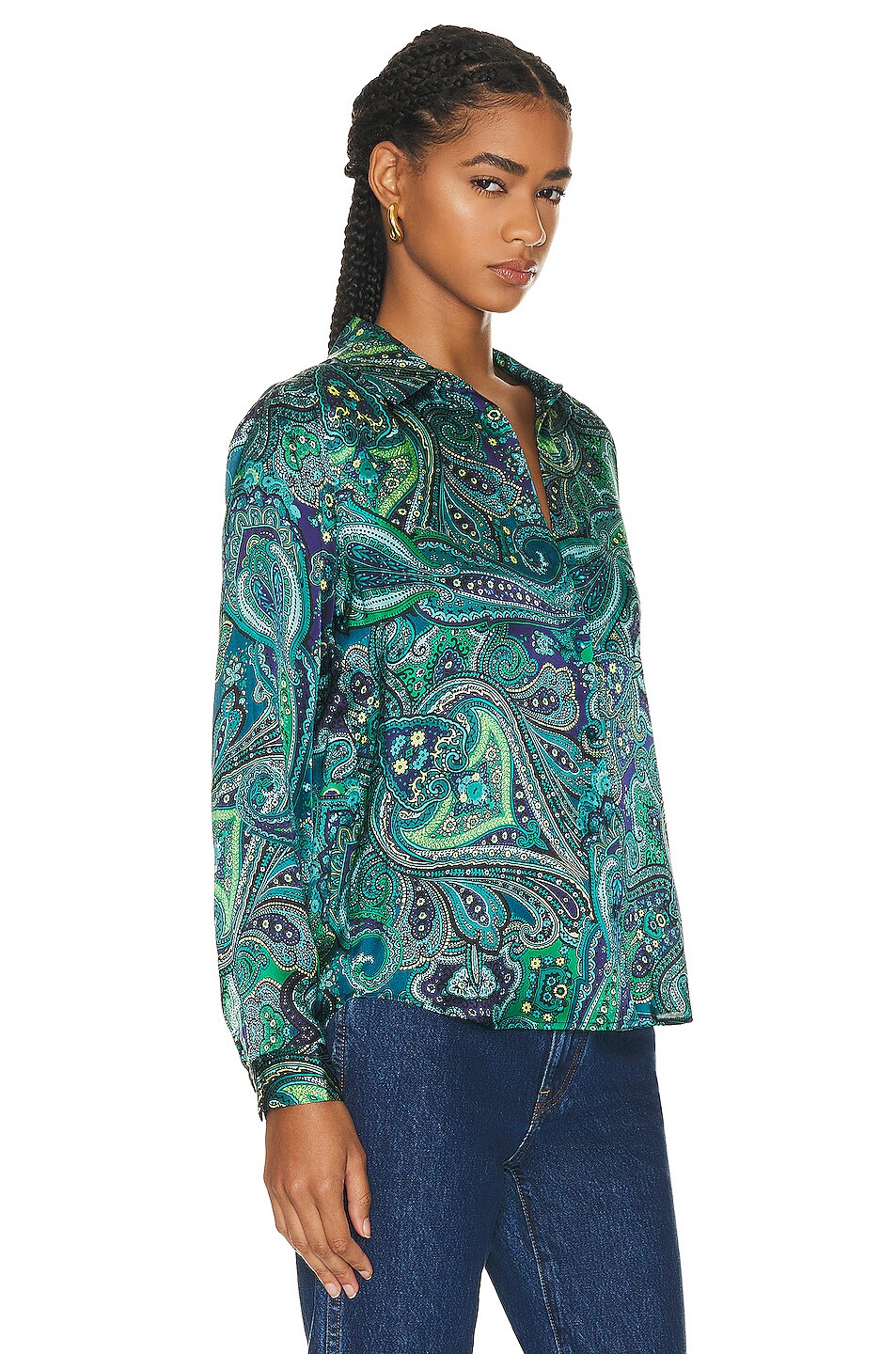 L'AGENCE Tyler Long Sleeve Shirt in Lagoon | FWRD