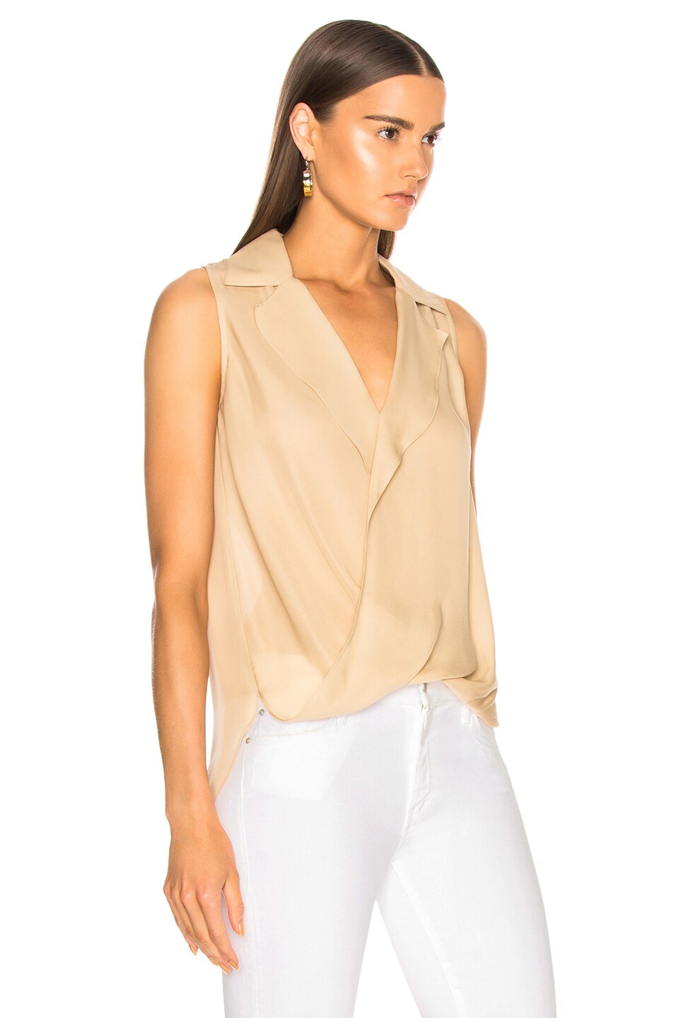 L'AGENCE Freja Draped Blouse in Sesame | FWRD L'AGENCE Freja Draped Blouse in Sesame | FWRD