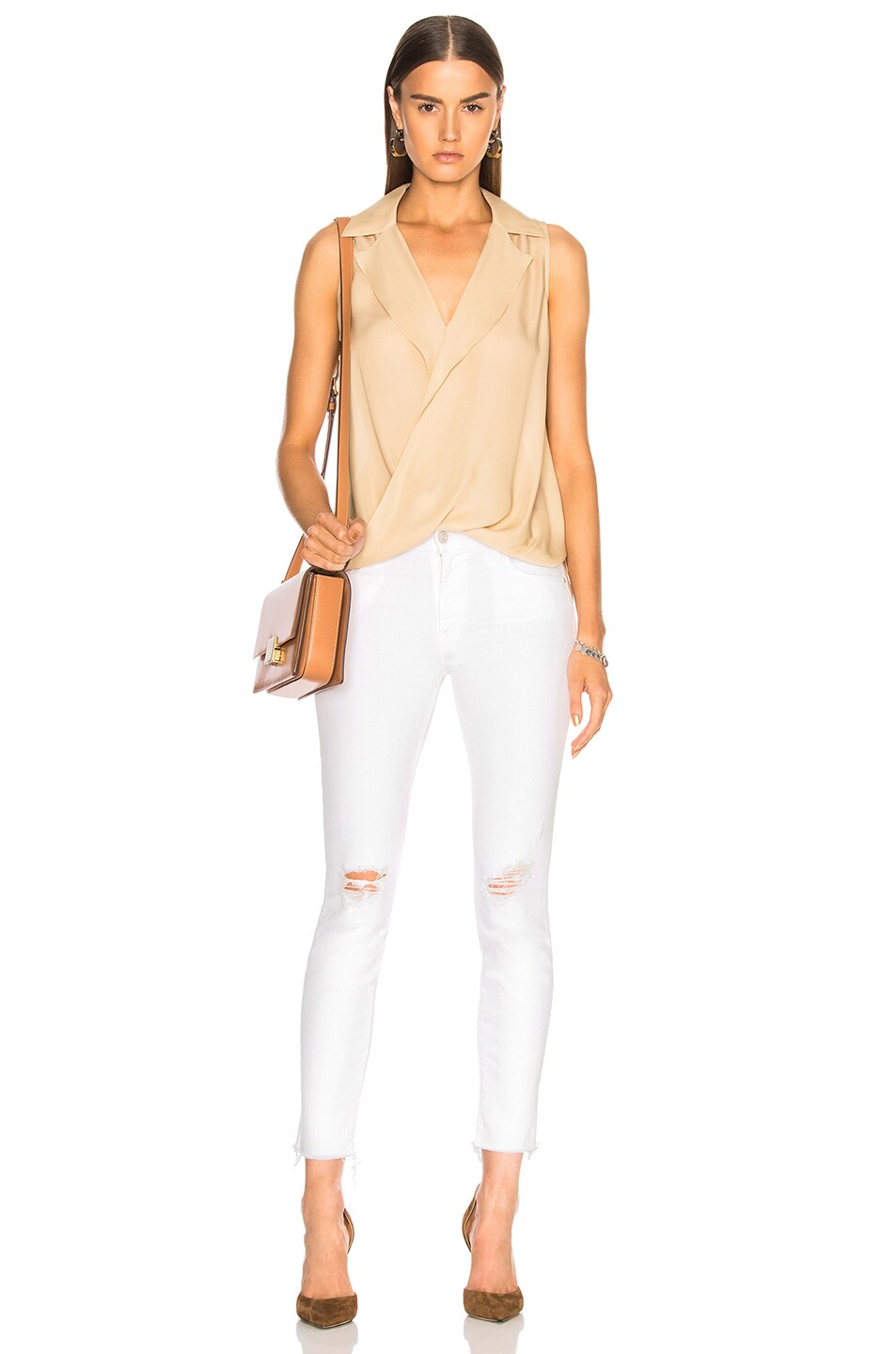 L'AGENCE Freja Draped Blouse in Sesame | FWRD L'AGENCE Freja Draped Blouse in Sesame | FWRD