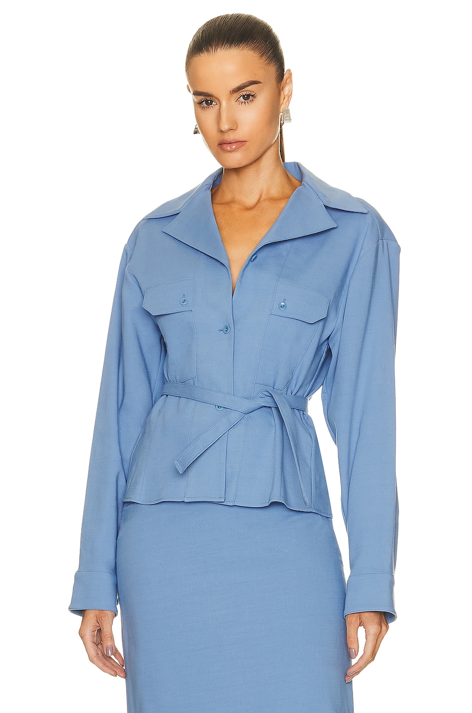 Lemaire Convertible Fitted Collar Shirt in Bice Blue | FWRD