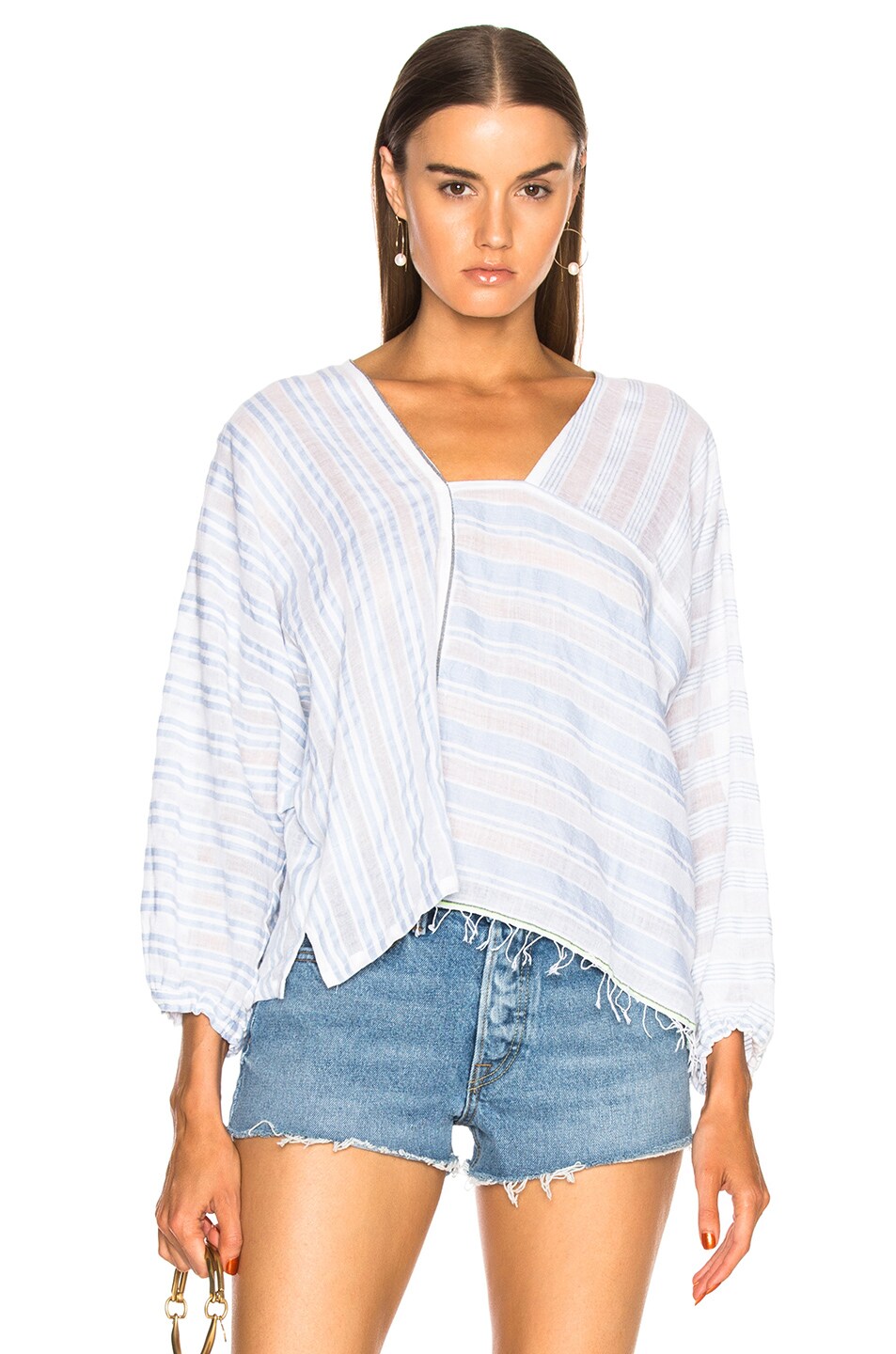 Lemlem Alfie Spliced Blouse in Sky | FWRD