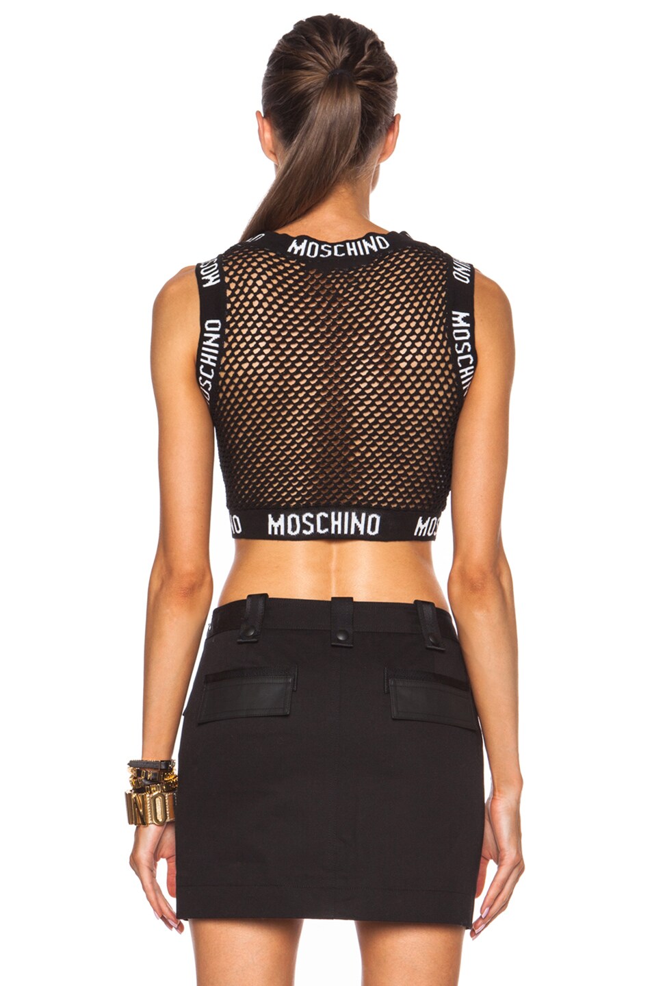 Moschino Netted Cotton Crop Top in Black | FWRD