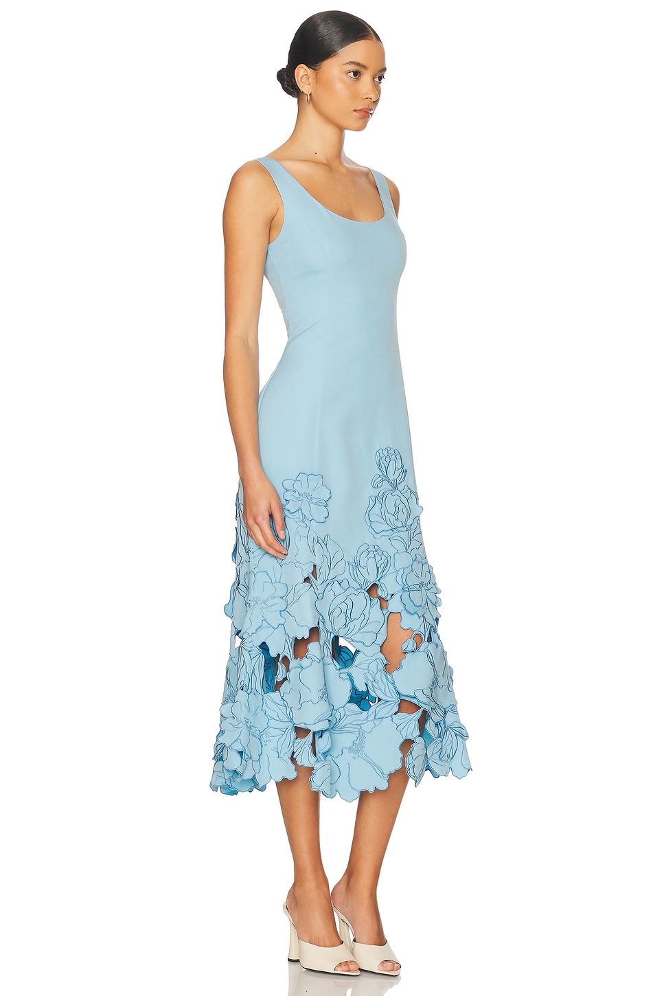 LEO LIN Emily Applique Midi Dress in Cornflower Blue | FWRD