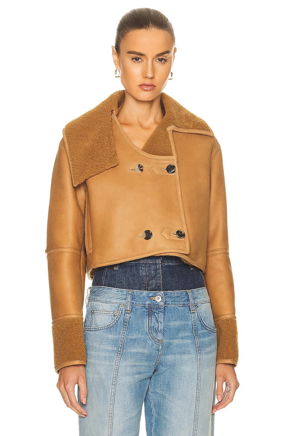 Loewe Deconstructed Shearling Jacket in Desert & Burgundy | FWRD