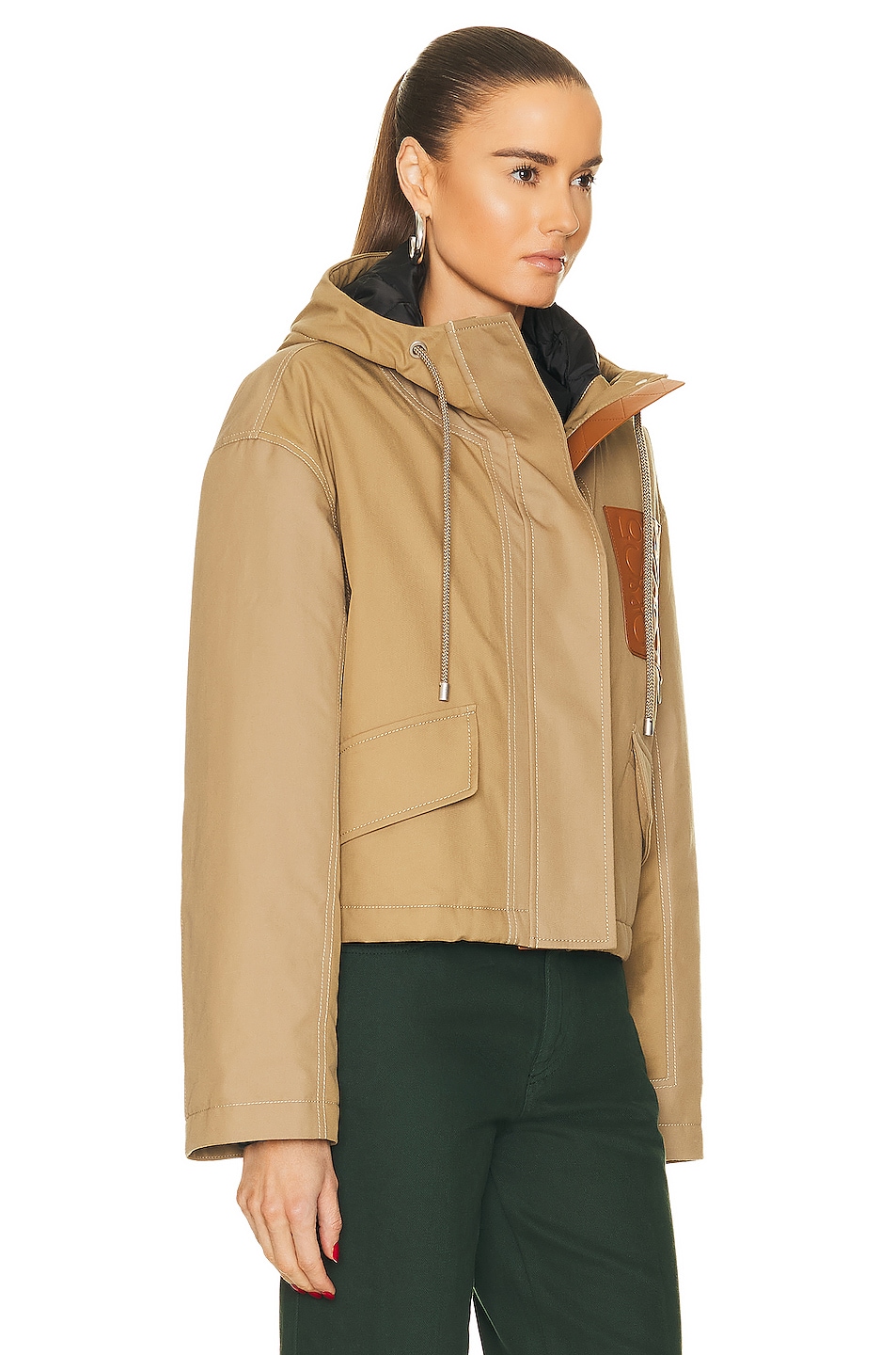 Loewe Short Hooded Parka in Beige & Chestnut | FWRD
