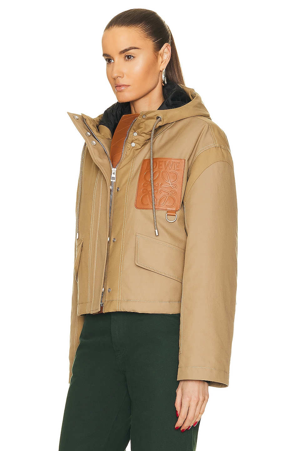 Loewe Short Hooded Parka in Beige & Chestnut | FWRD