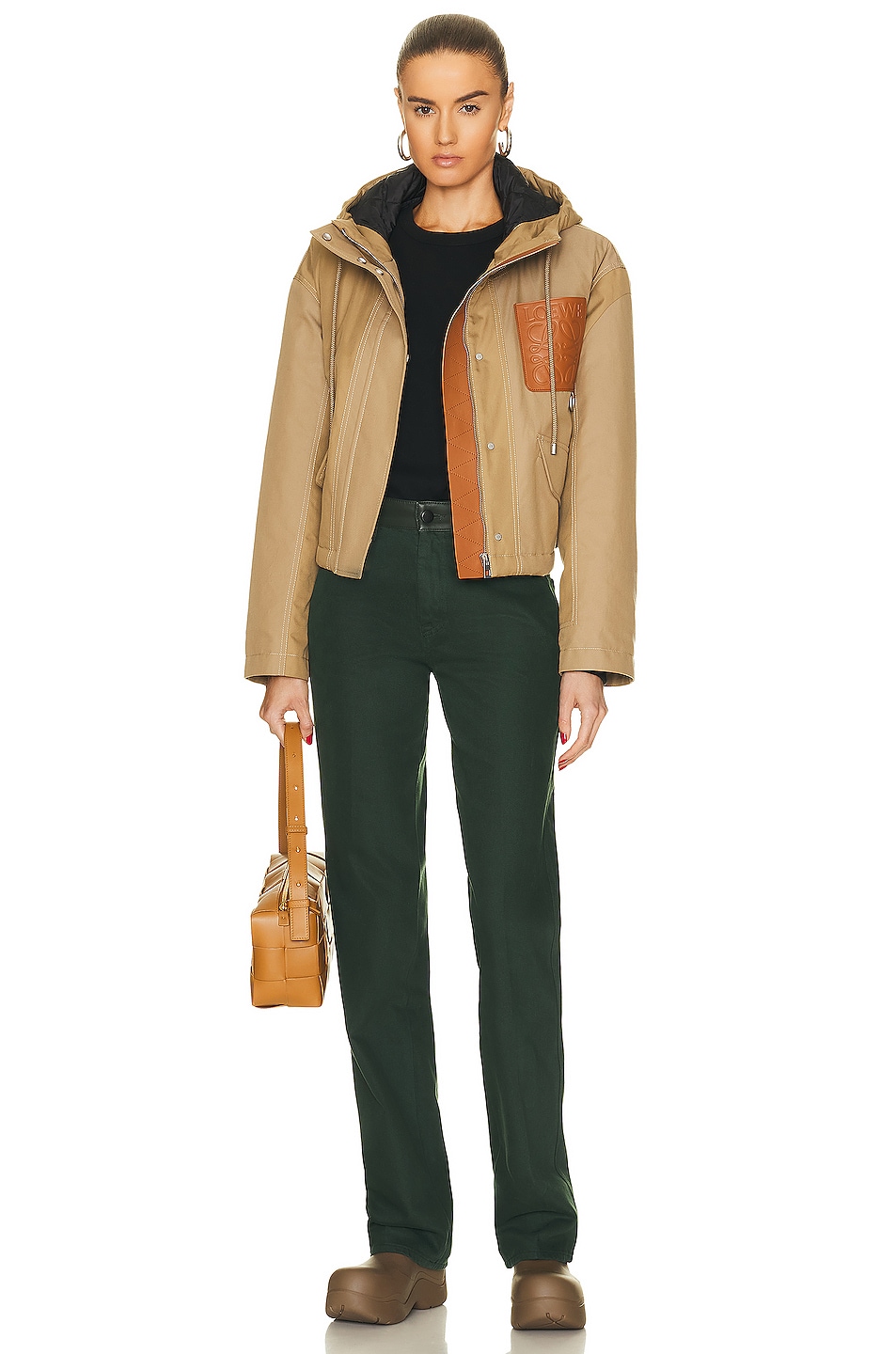 Loewe Short Hooded Parka in Beige & Chestnut | FWRD