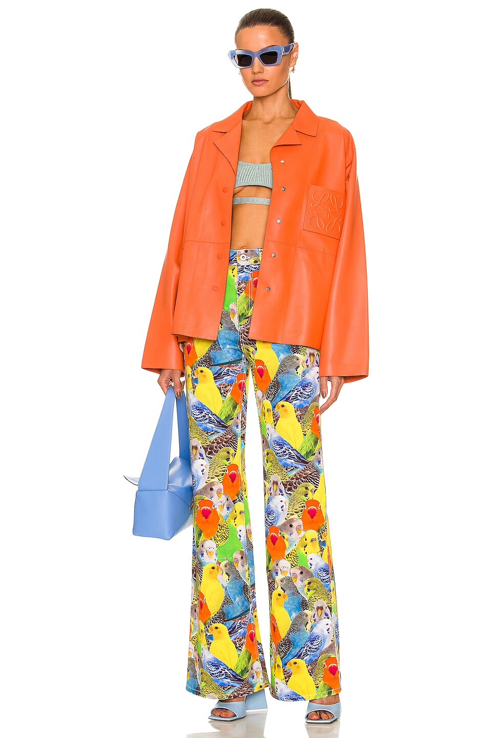 Loewe Leather Anagram Pyjama Shirt in Orange | FWRD