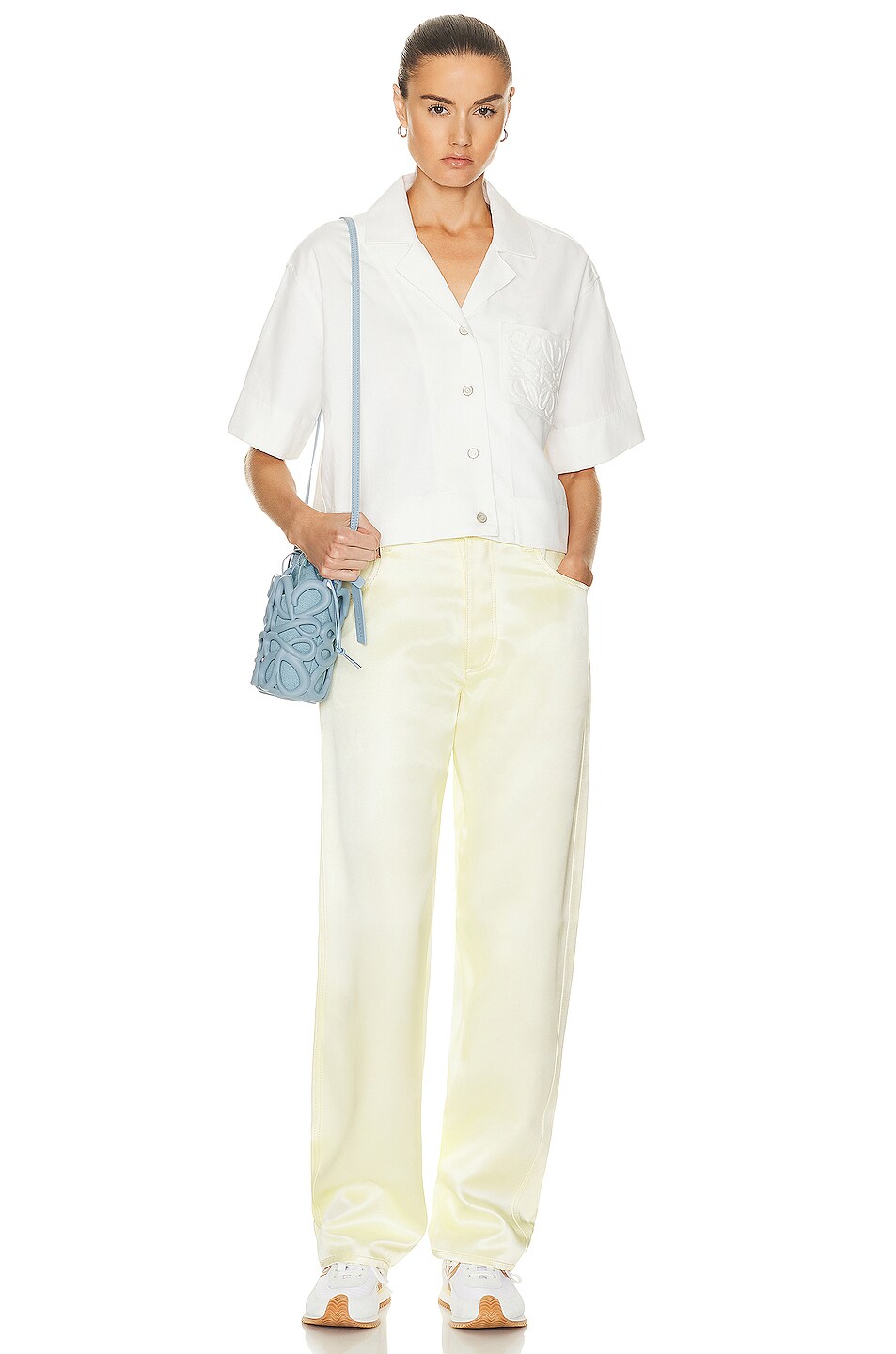 Loewe Cropped Pyjama Blouse in White | FWRD