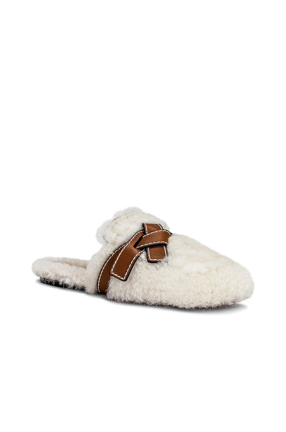 Loewe Shearling Gate Mule in Soft White & Tan | FWRD