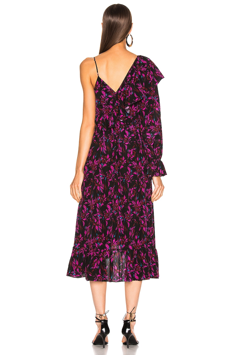 Les Reveries Asymmetrical Ruffle Wrap Dress in Wispy Floral Black | FWRD