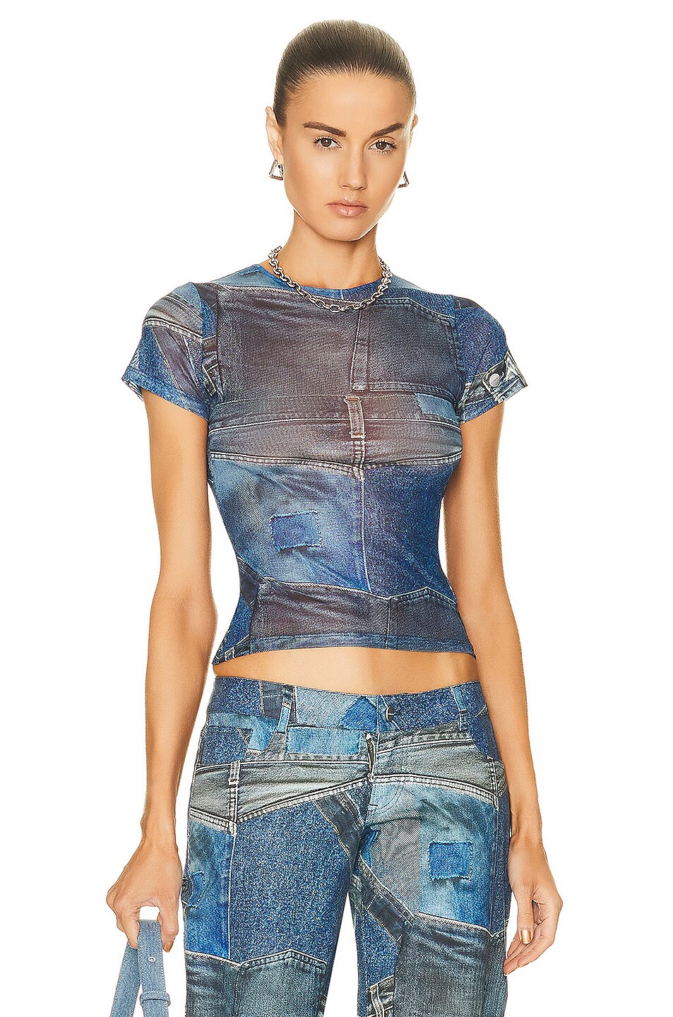 Miaou Mini Tee in Denim Print | FWRD