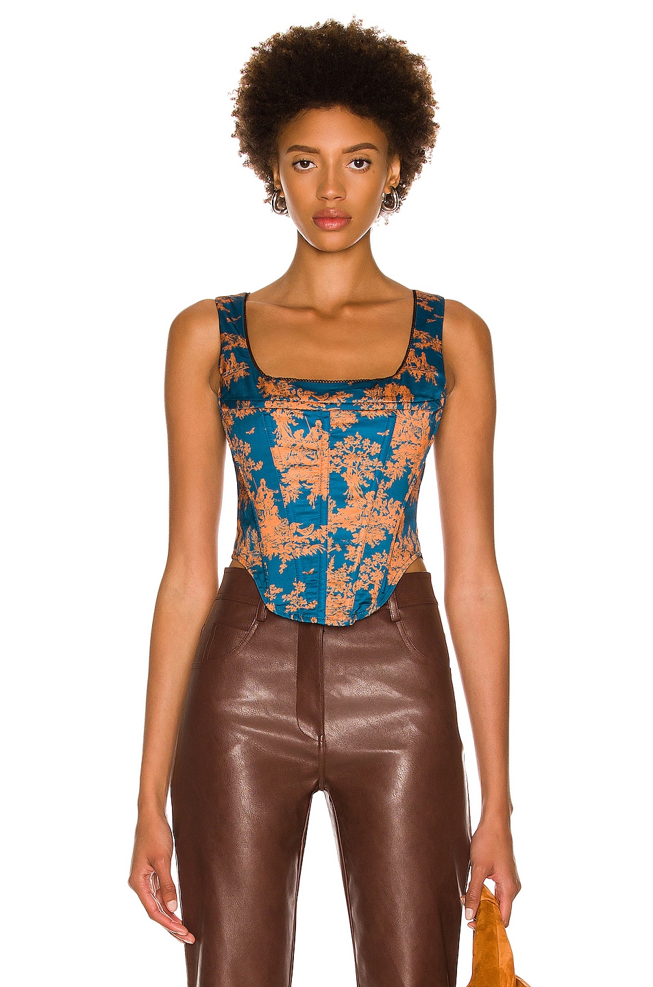 Miaou Campbell Corset Top in Marmalade Toile | FWRD