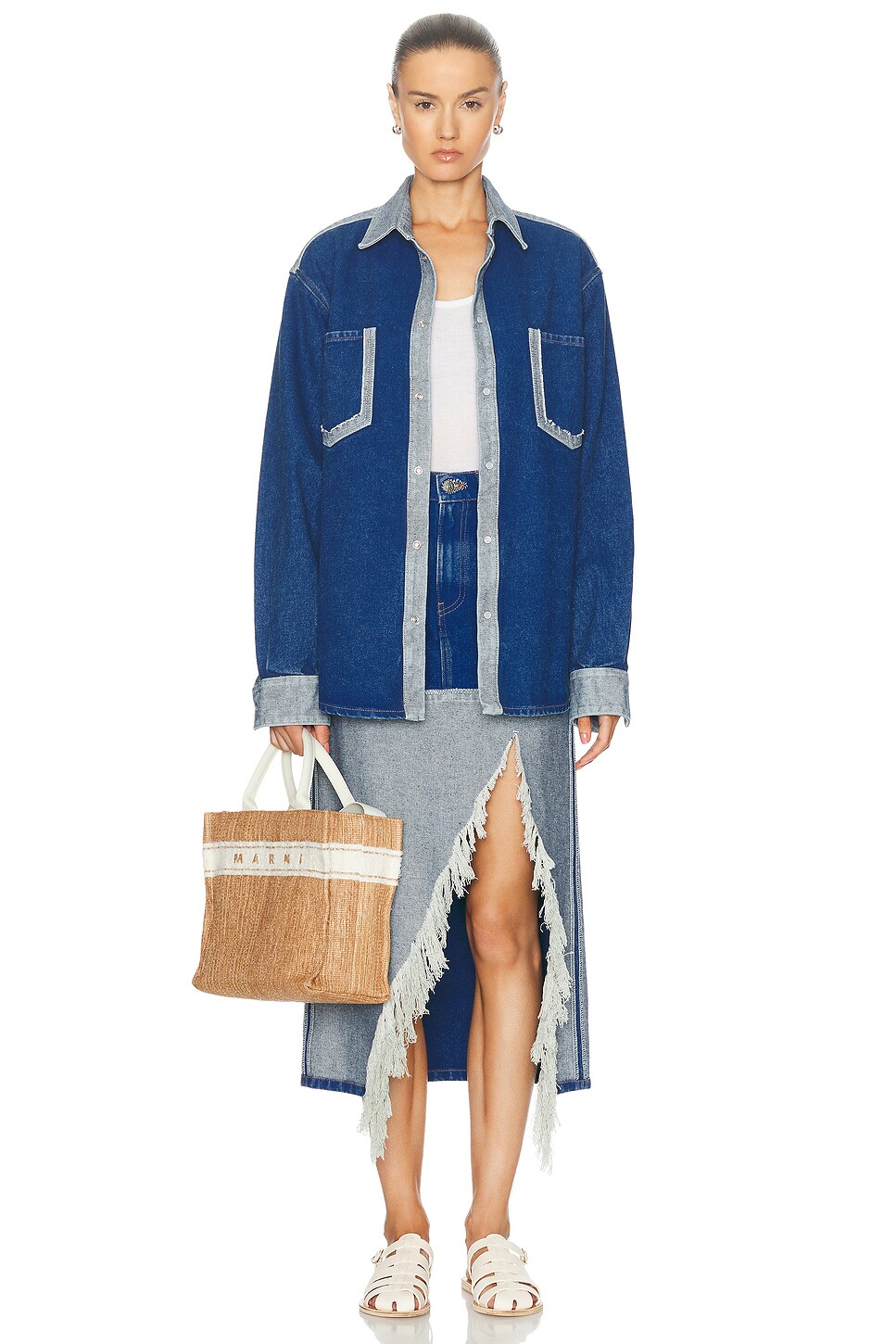 Marni Oversized Denim Shirt in Ocean | FWRD