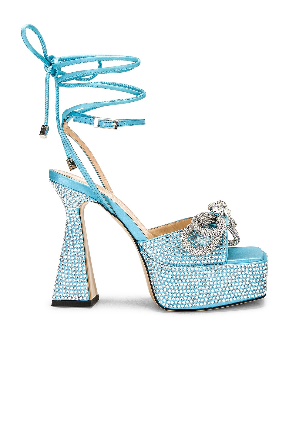 MACH & MACH Double Bow Sparkly Square Toe Platform Sandal in Ocean Blue ...
