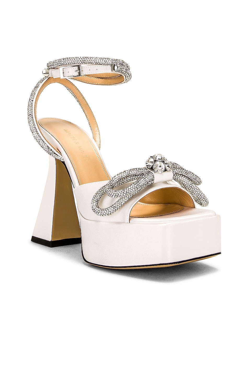 MACH & MACH Double Bow Square Toe Platform Sandal in White | FWRD