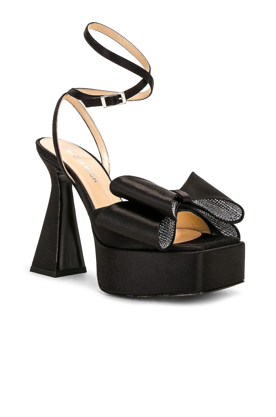 MACH & MACH Le Cadeau Satin Square Toe Platform Sandal in Black | FWRD
